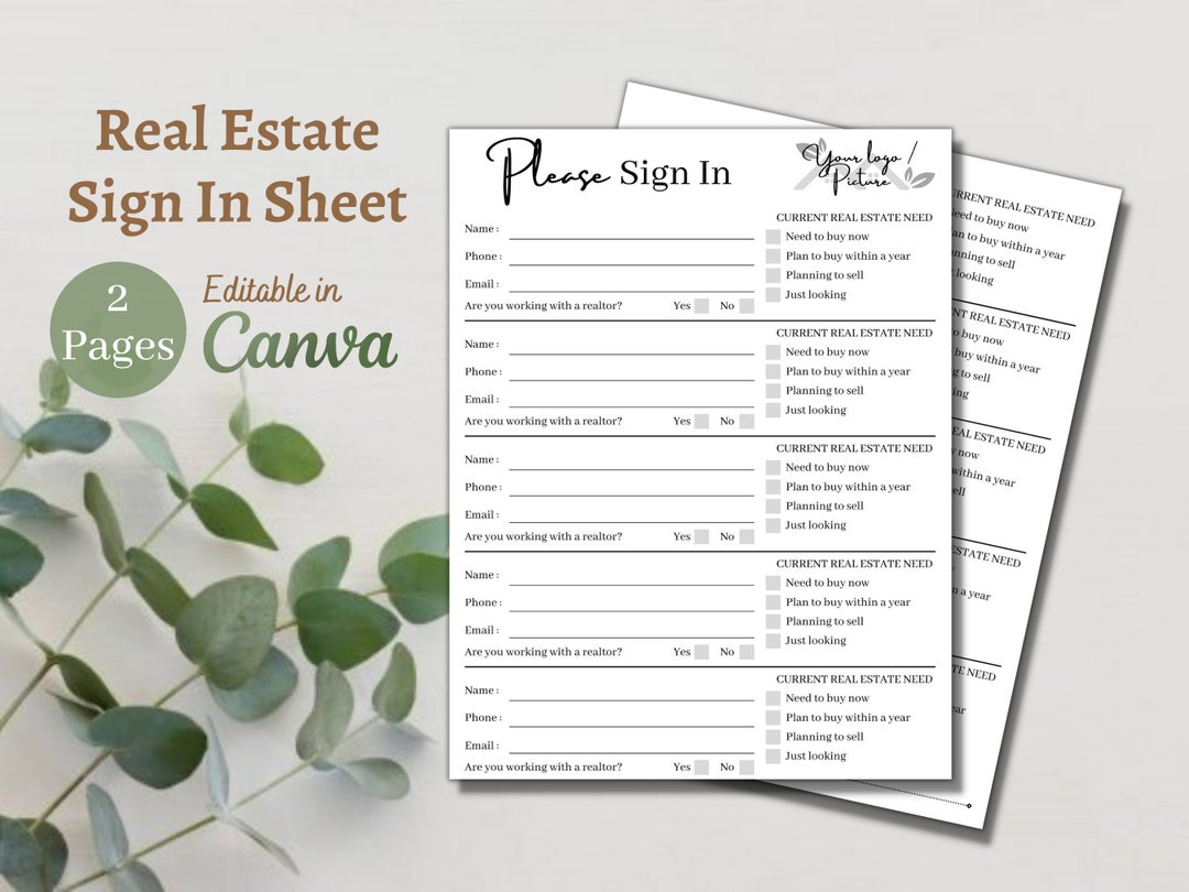 Realtor Open House Sign in Form Sheet, Real Estate Branding Marketing ...