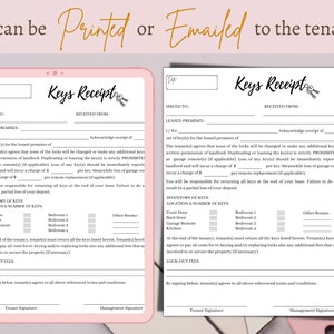 Receipt of Keys, Tenant Rental Lease Property Keys Management Agreement ...