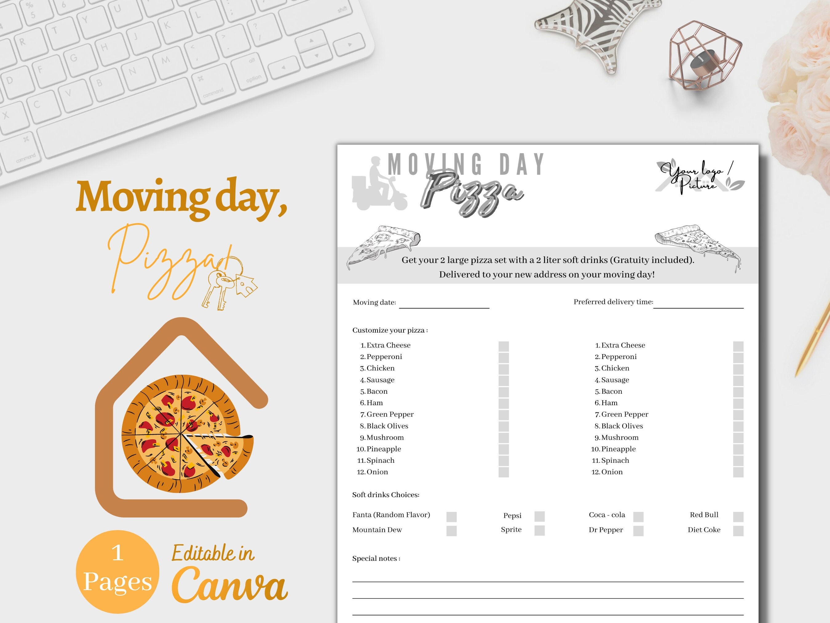 Pizza Personalized Party Order Form Closing Gift for Client, Real ...