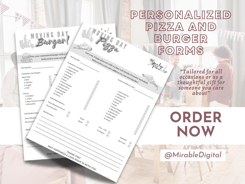 Burger Customization Form for Events, Moving Day Burger Order Form for ...