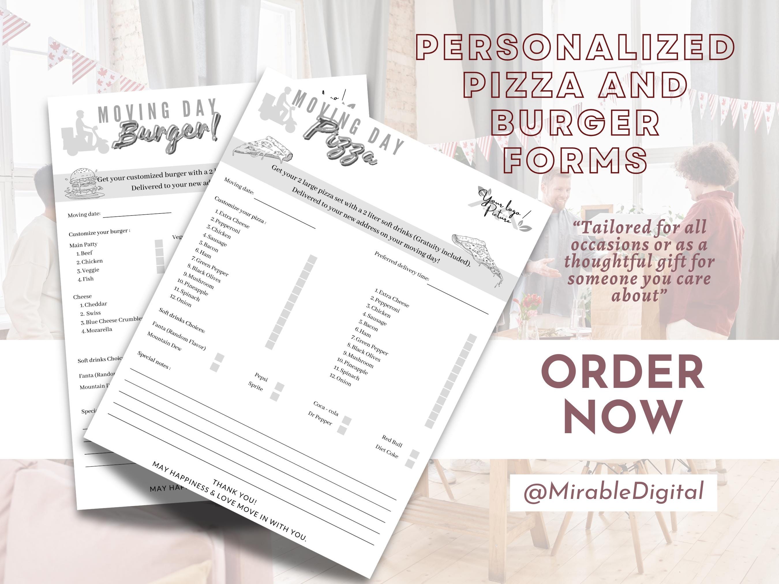 Burger Customization Form for Events, Moving Day Burger Order Form for ...