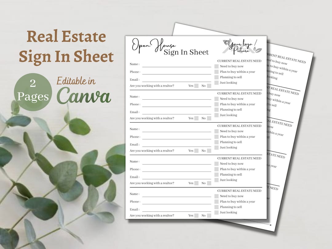Please Sign in Realtor Open House Sheet, Real Estate Sign in Sheet With ...