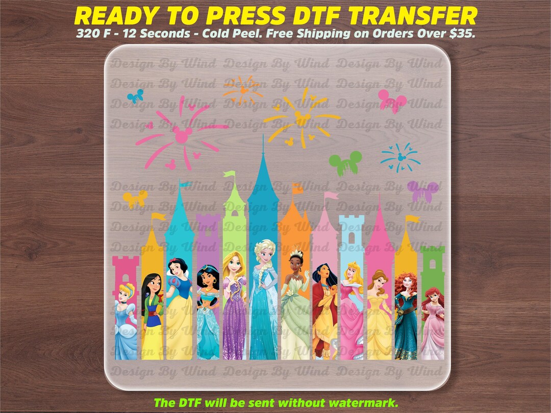 Disney Princess DTF Transfer, Ready to Press Castle Design, Full Color ...