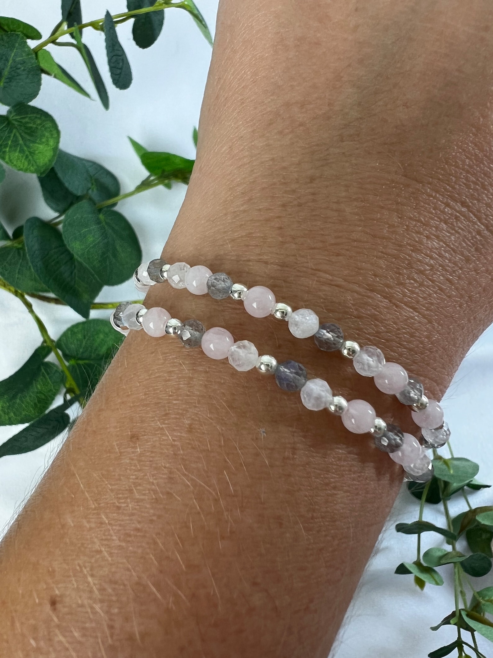 Rose Quartz, Labradorite and Moonstone Beaded Bracelet | High Grade ...
