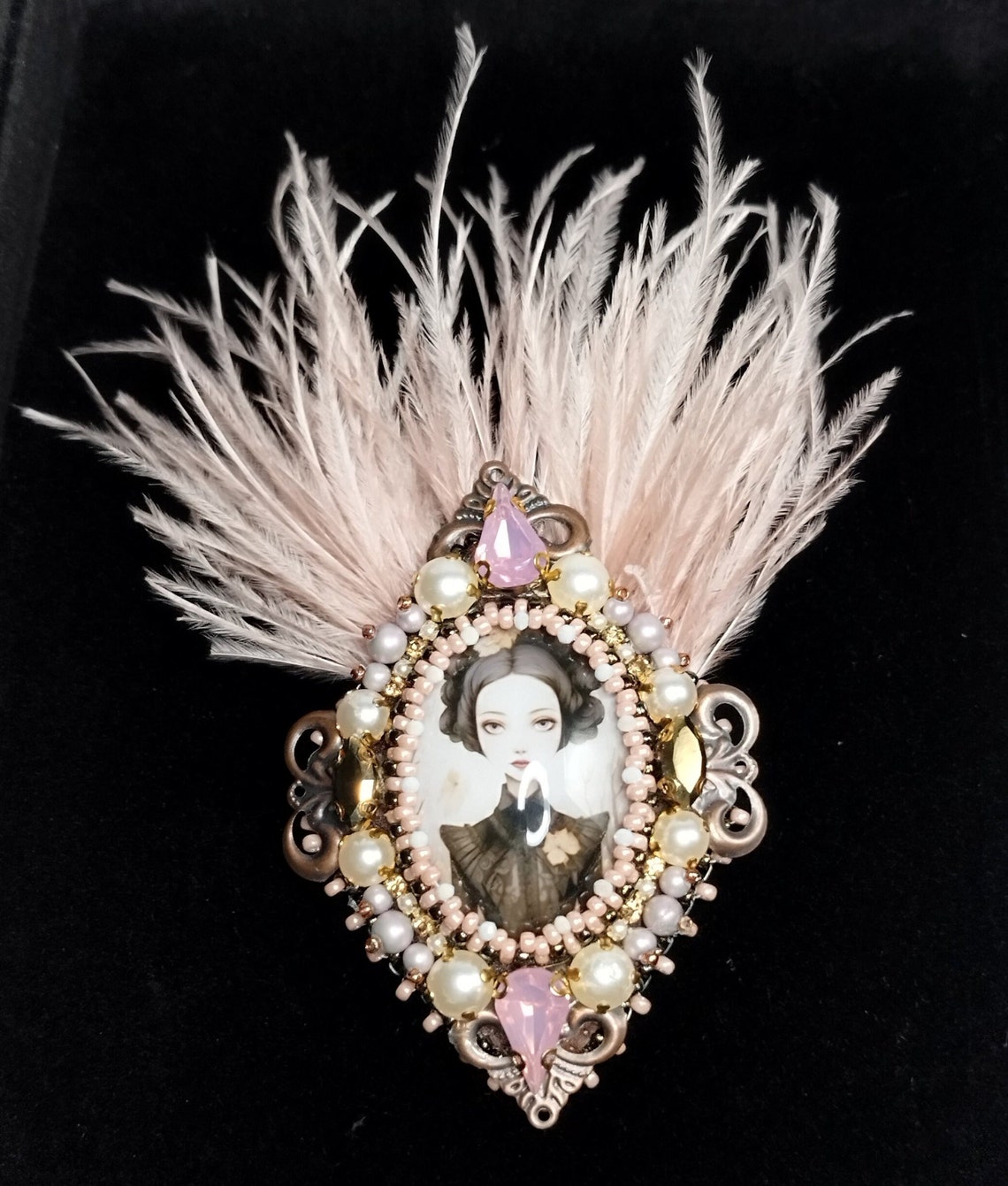 Handcrafted Beaded Portrait Brooch Enchanting Embroidered Pin for ...