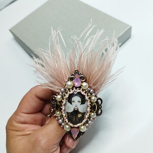Handcrafted Beaded Portrait Brooch Enchanting Embroidered Pin for ...