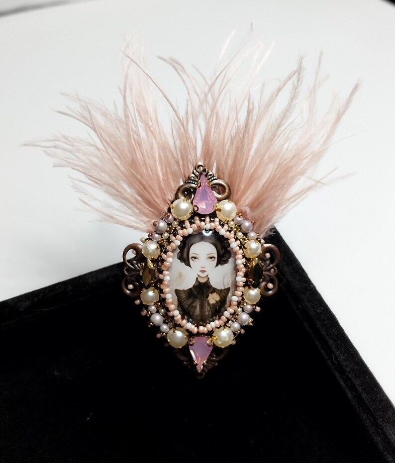 Handcrafted Beaded Portrait Brooch Enchanting Embroidered Pin for ...