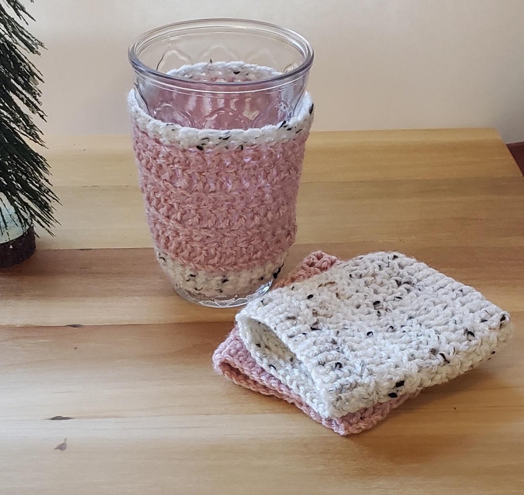 Crochet Rustic off White Cup Cozy Cup Sleeve, Dusty Pink Color Cup Cozy ...