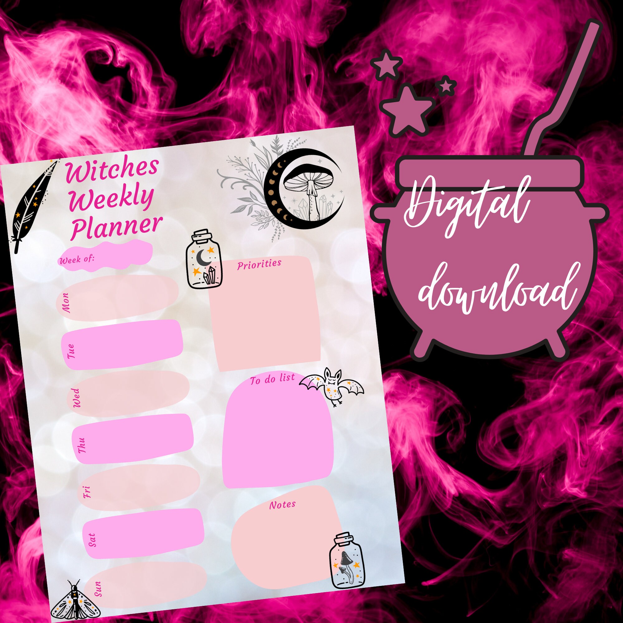 Witches Weekly Planner Printable, Witch, Schedule, Witchy, to Do List ...