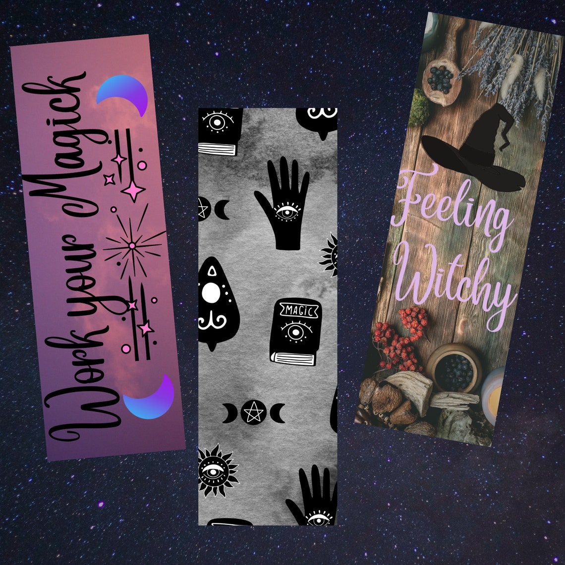 Witch Bookmarks Printable, Set of 5, Wiccan, Mystical, Crystals ...