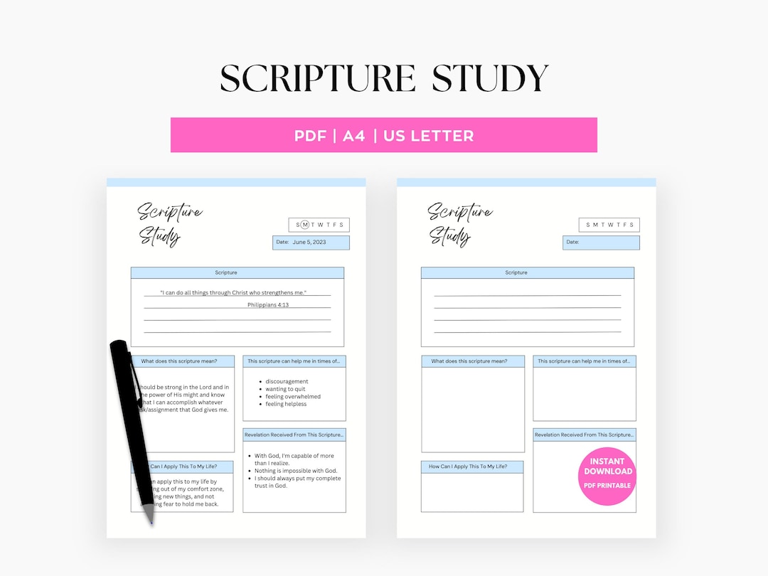 Bible Scripture Study Template: Printable Journal (A4 & Letter) (PDF ...
