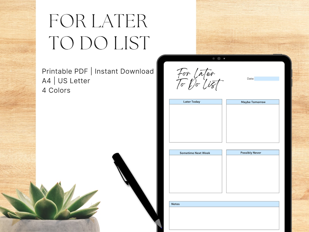 For Later to Do List Printable, to Do List Template, Daily Planner ...