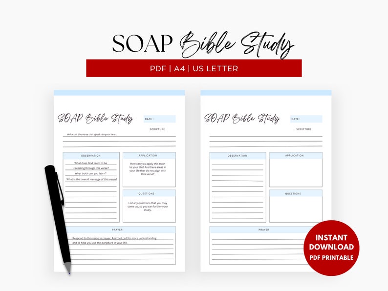 SOAP Bible Study Printable, SOAP Bible Study Template, Bible Study ...