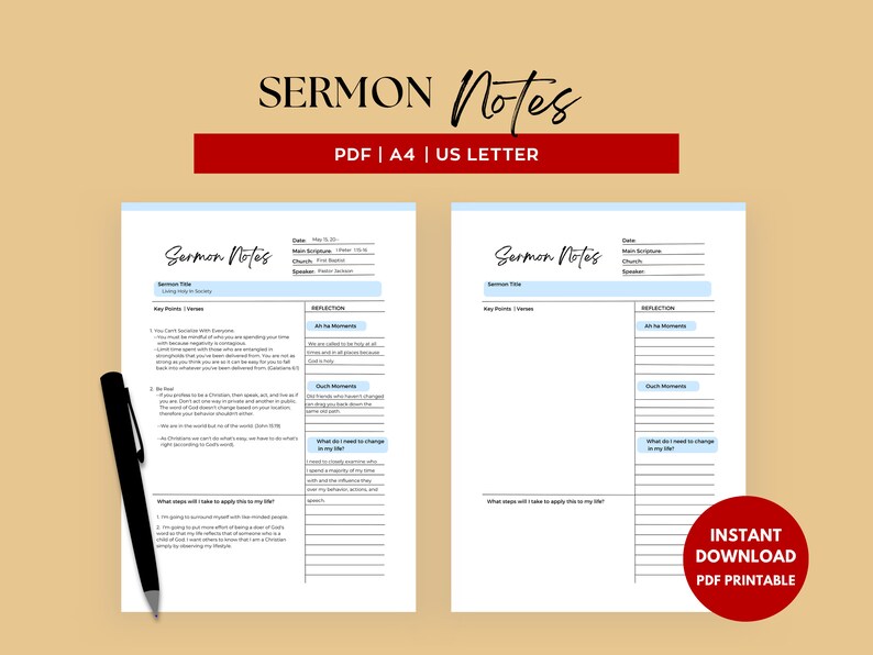 Sermon Notes Printable Template, Sermon Notes Summary, Sermon Notes ...