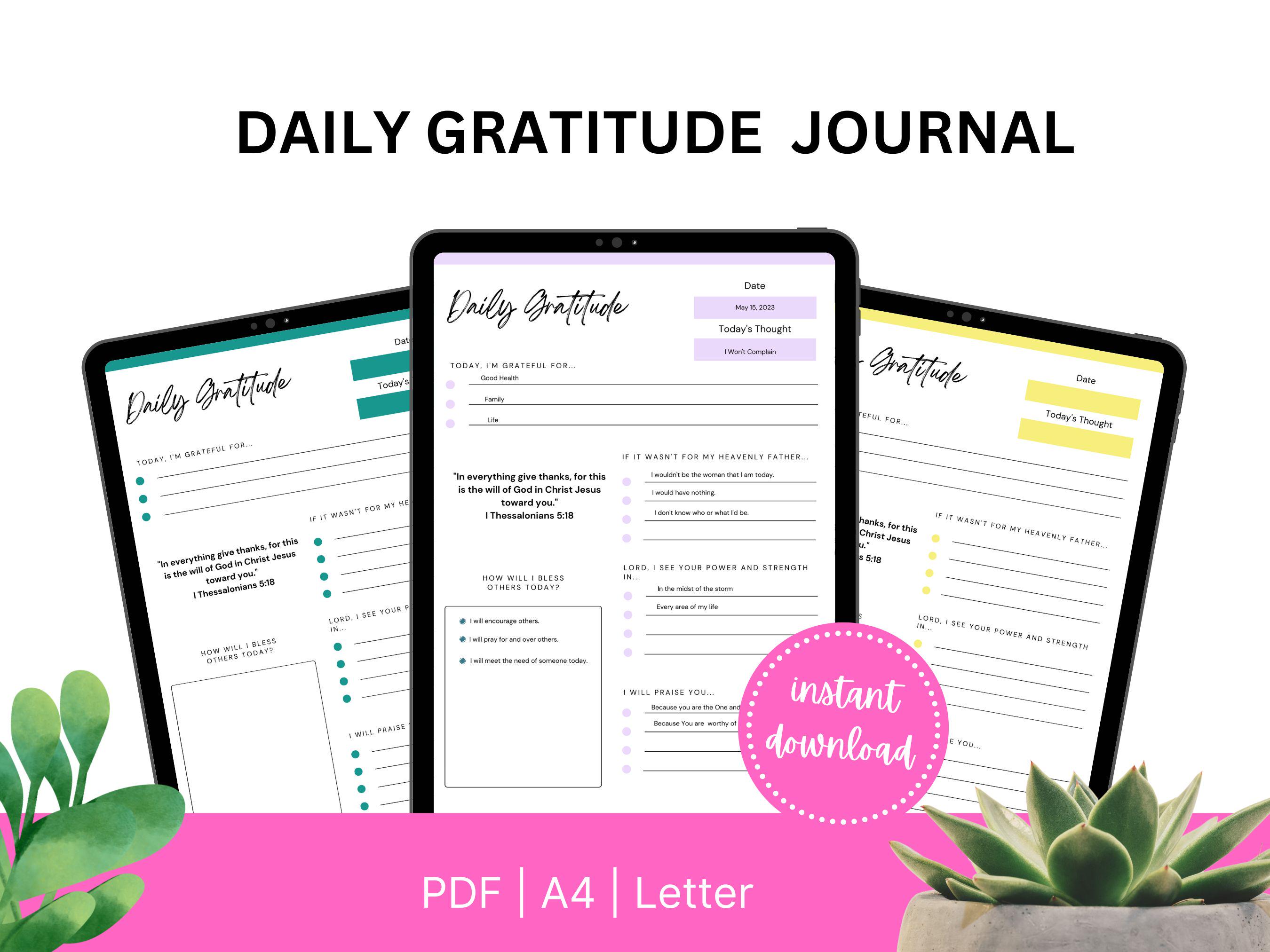Daily Gratitude Journal Template: Minimalist Thankfulness Printable ...