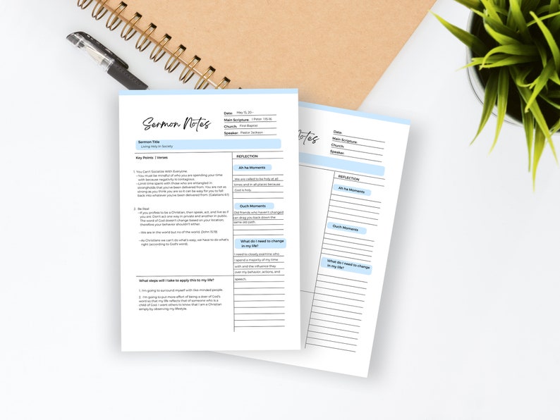 Sermon Notes Printable Template: Bible Study Journal (PDF) - Etsy