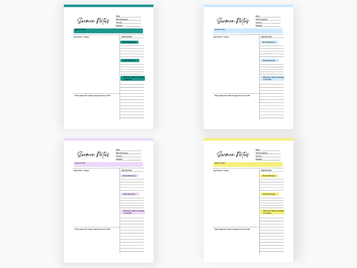 Sermon Notes Printable Template: Bible Study Journal (PDF) - Etsy