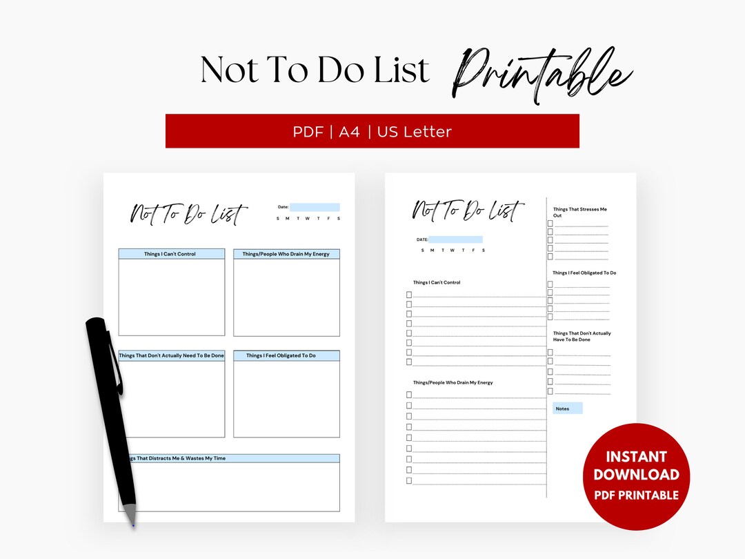 Not to Do List Printable Template - Etsy