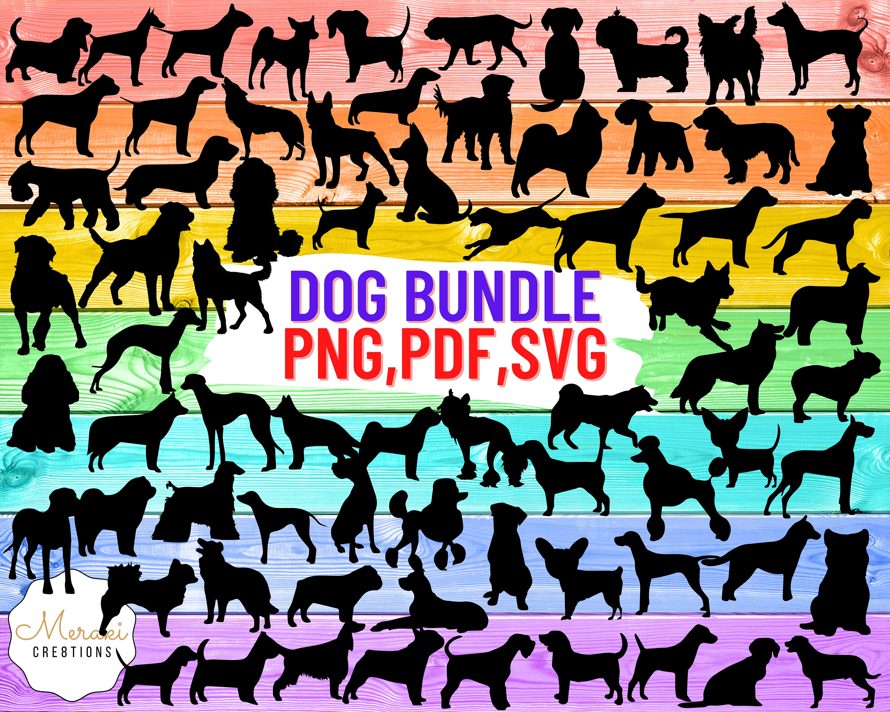 109 Paquete vectorial de silueta de perro, 300 ppp, SVG, PNG, PDF ...