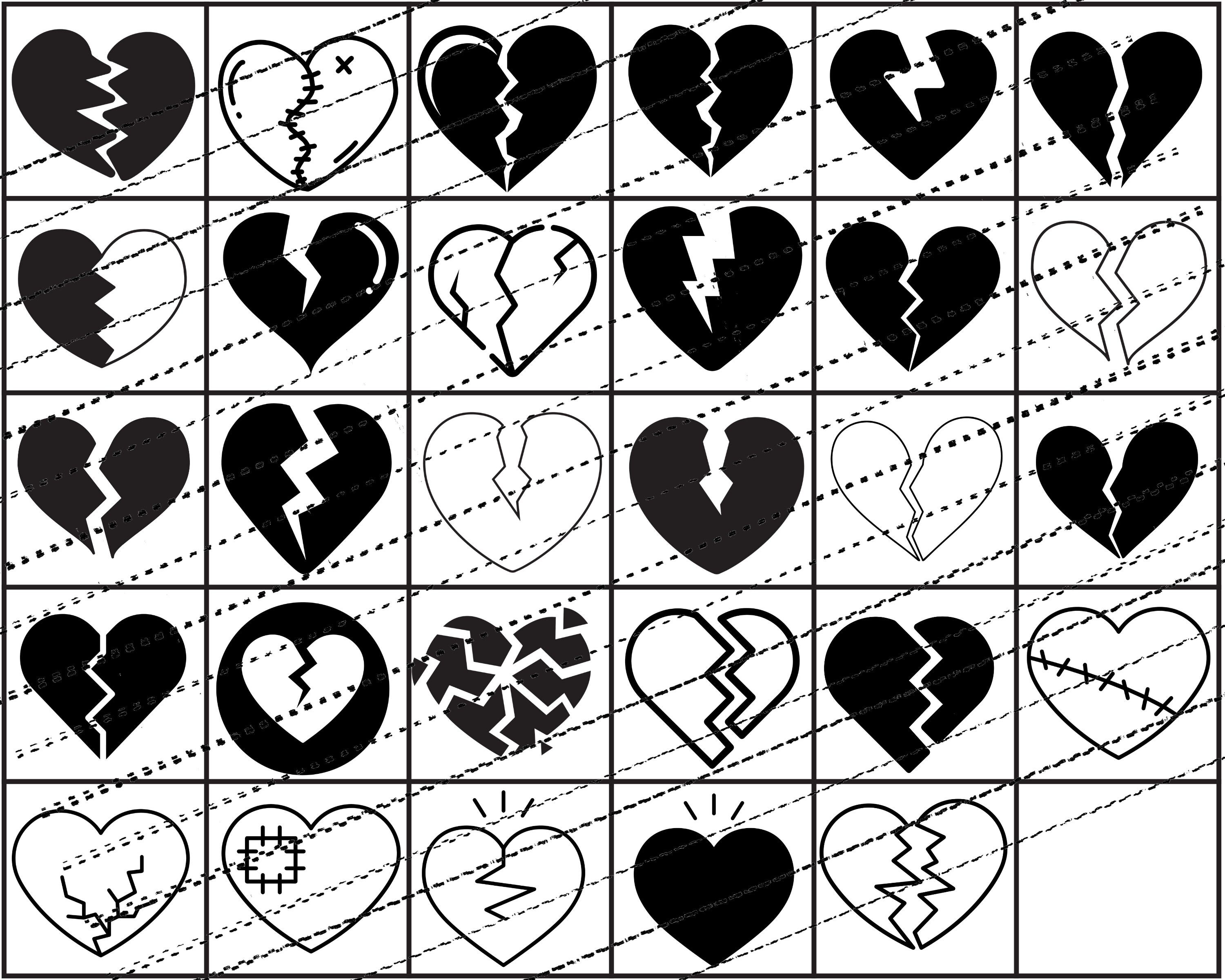 Corazón roto, silueta de corazón roto, ruptura, paquete de vectores de ...