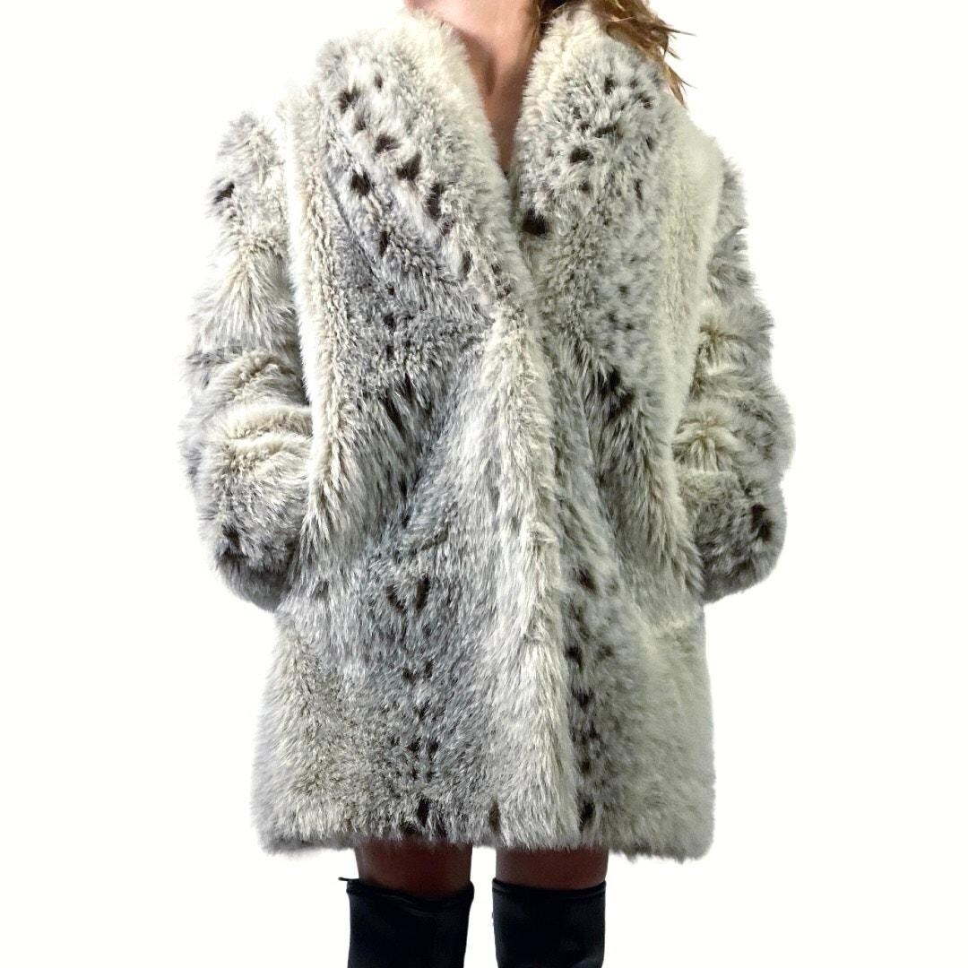 Vintage Faux Fur Snow Leopard Jacket Coat Sz Large - Etsy