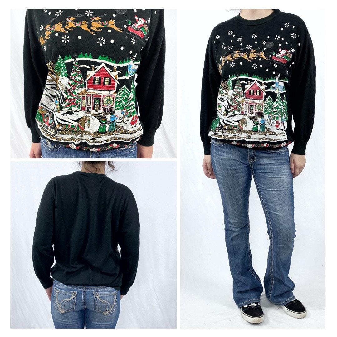 Vintage Christmas Victorian Country Scene Pull Over Graphic Crewneck ...