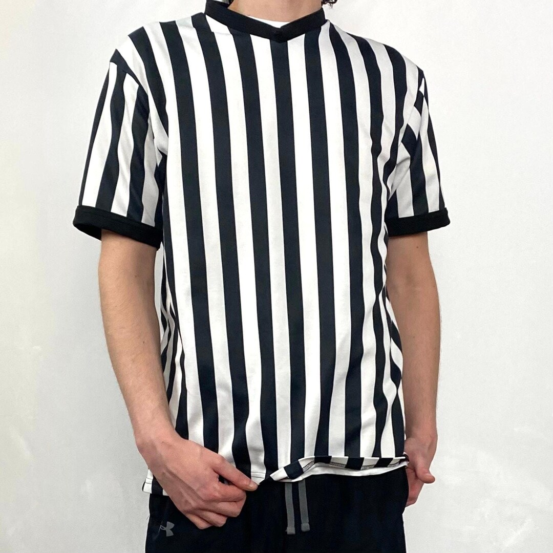 Vintage Black & White Vertical Stripes Referee Shirt Sz Large - Etsy