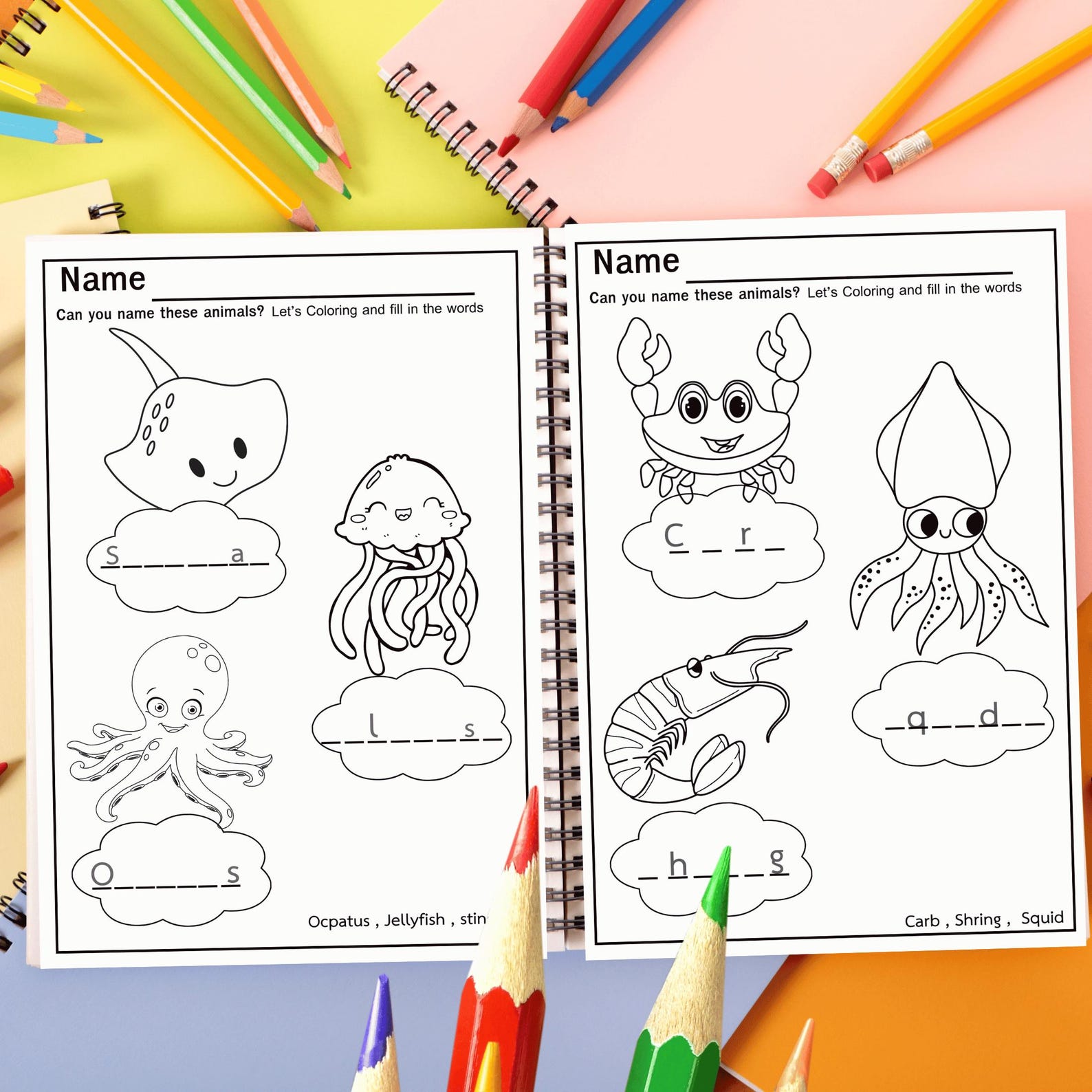Animal Coloring and Word Fill-in Activity Sheets for Kids - Fun ...