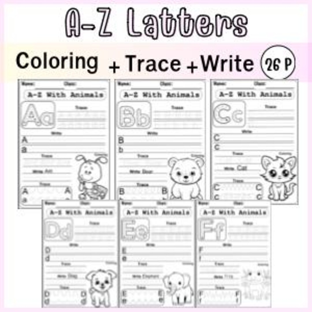A-Z Animal Alphabet Tracing and Writing Worksheets for Kids| 26p - Etsy