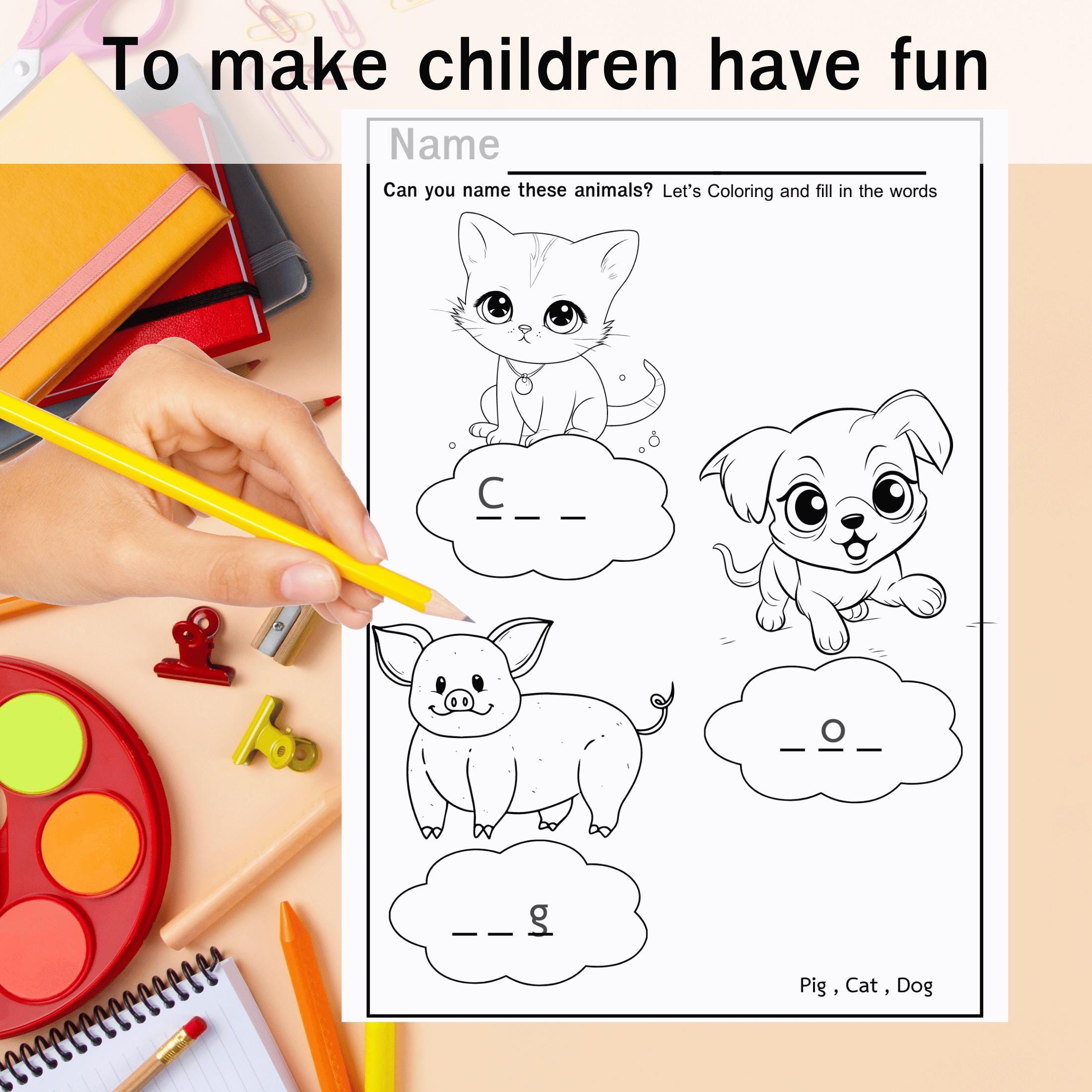 Animal Coloring and Word Fill-in Activity Sheets for Kids - Fun ...