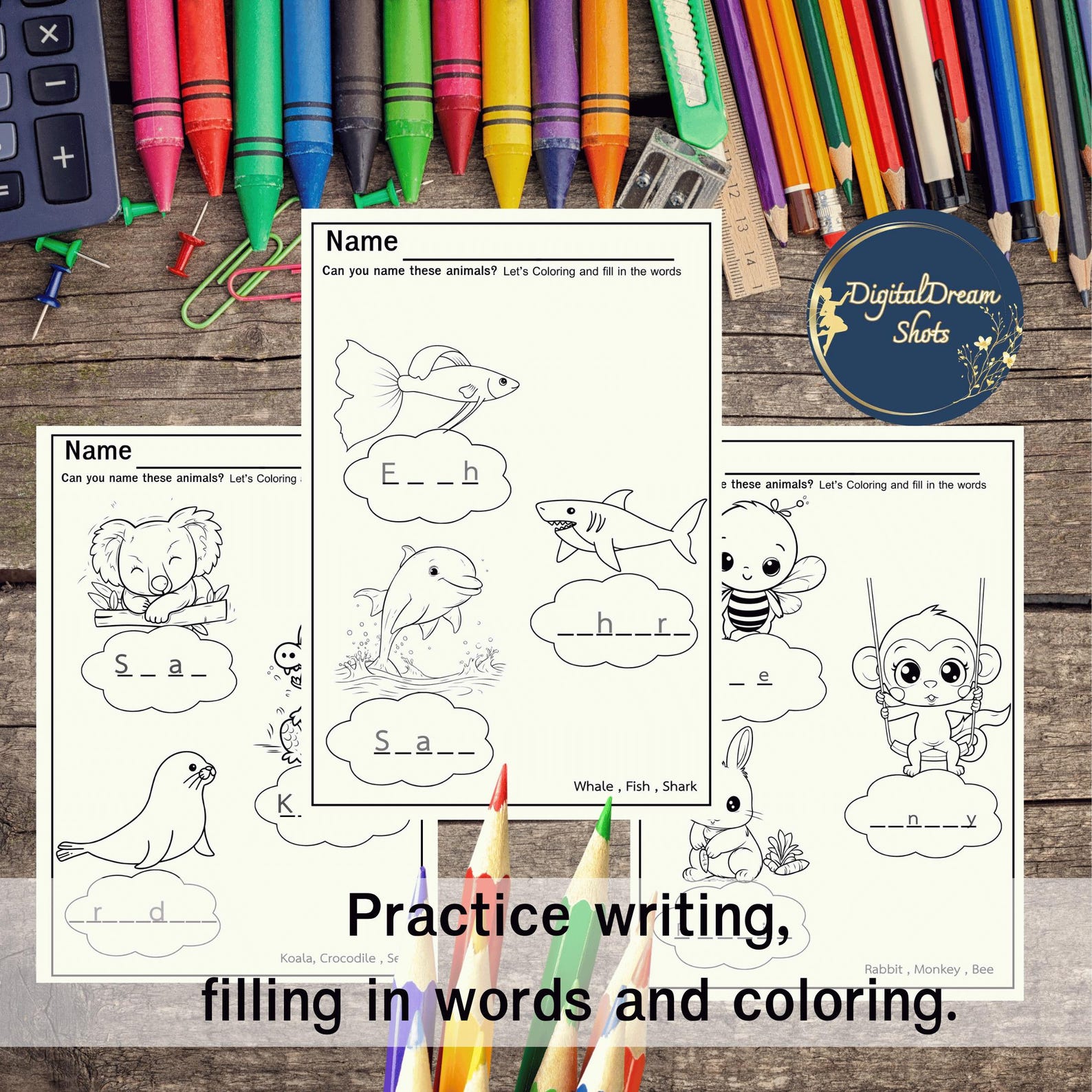 Animal Coloring and Word Fill-in Activity Sheets for Kids - Fun ...