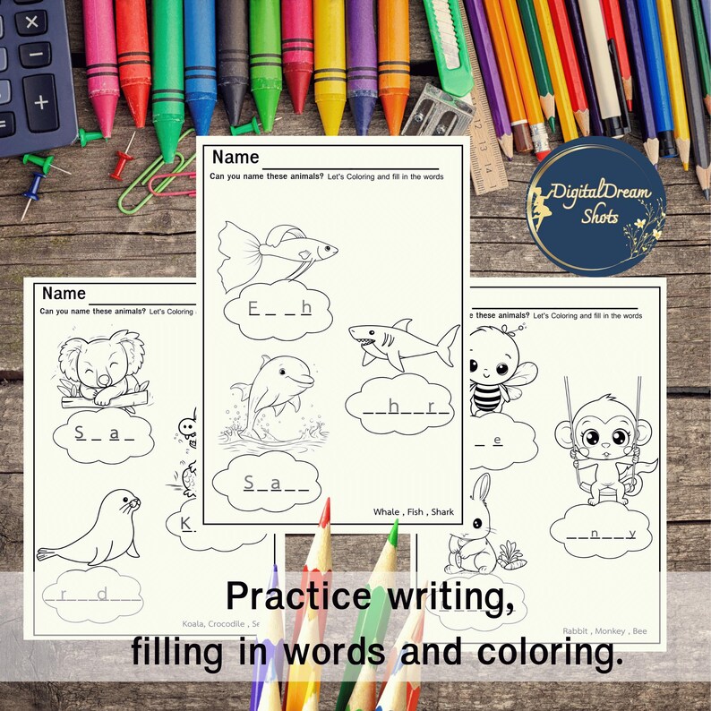 Animal Coloring and Word Fill-in Activity Sheets for Kids - Fun ...