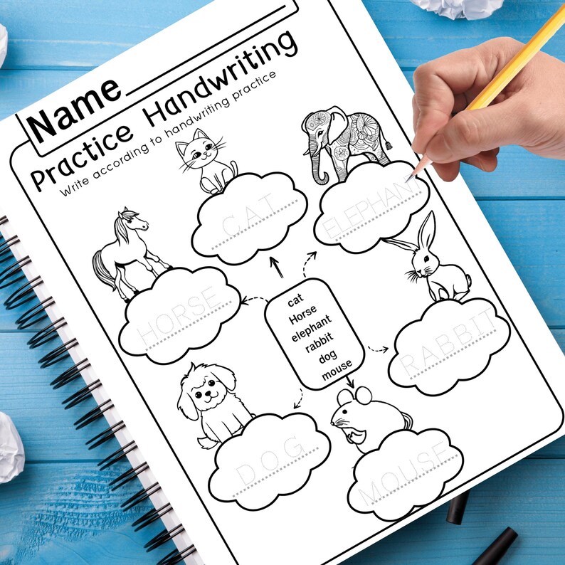 Animal Themed Handwriting Practice Worksheet for Kids Cute Animal ...