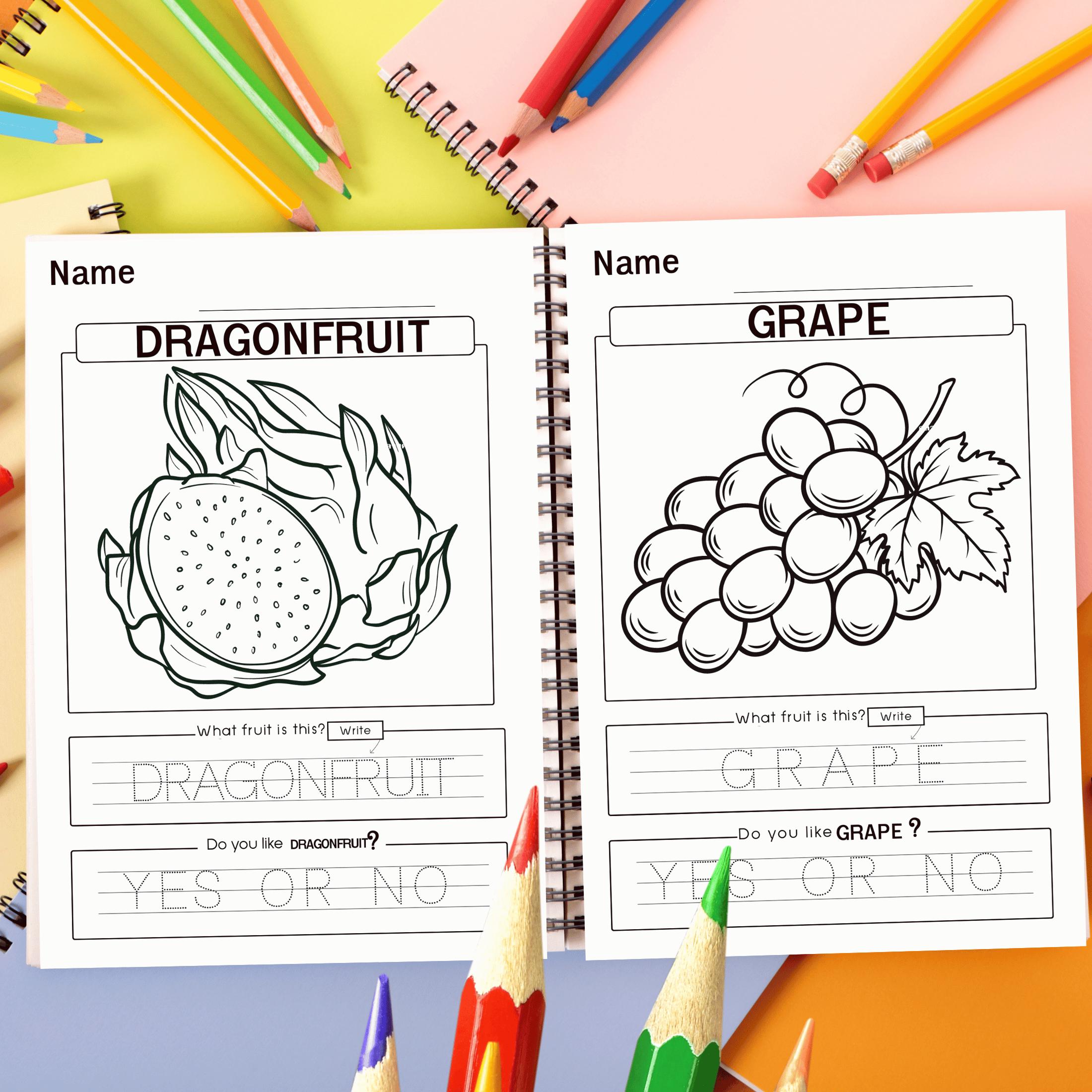 Fruit Name Tracing Worksheet for Kids | Fun and Educational Fruit ...