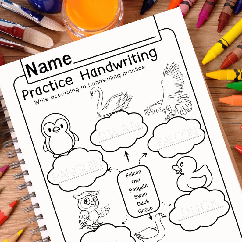 Animal Themed Handwriting Practice Worksheet for Kids Cute Animal ...