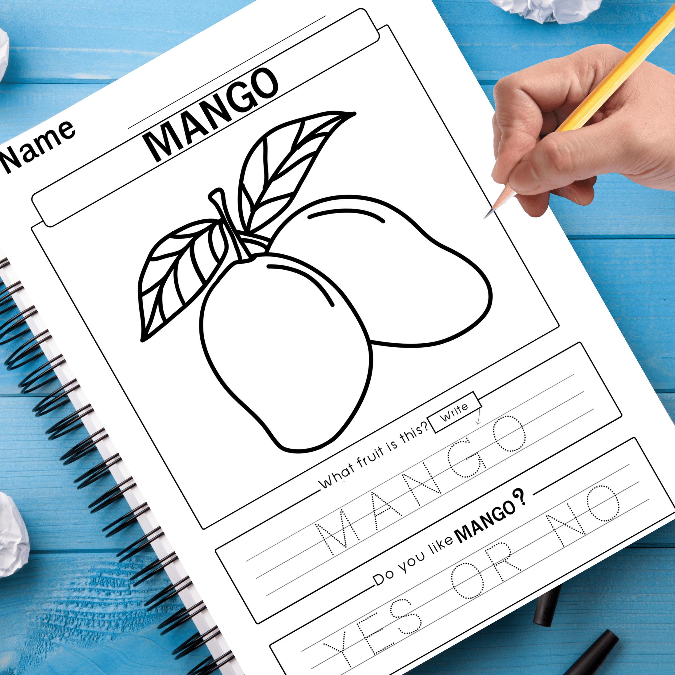 Fruit Name Tracing Worksheet for Kids | Fun and Educational Fruit ...