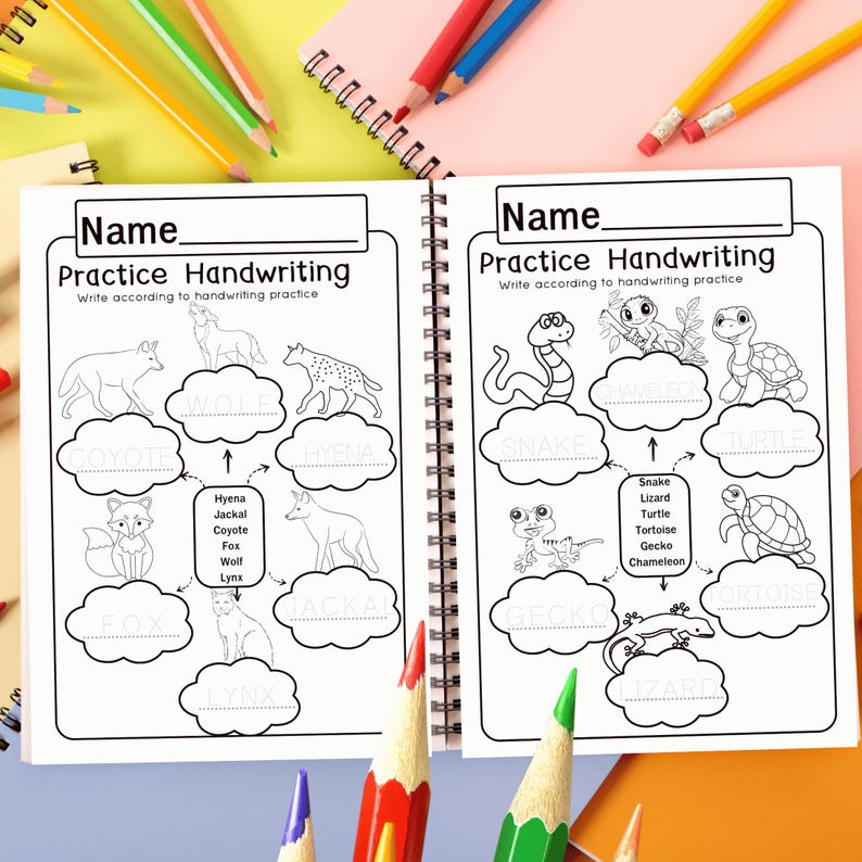 Animal Themed Handwriting Practice Worksheet for Kids Cute Animal ...