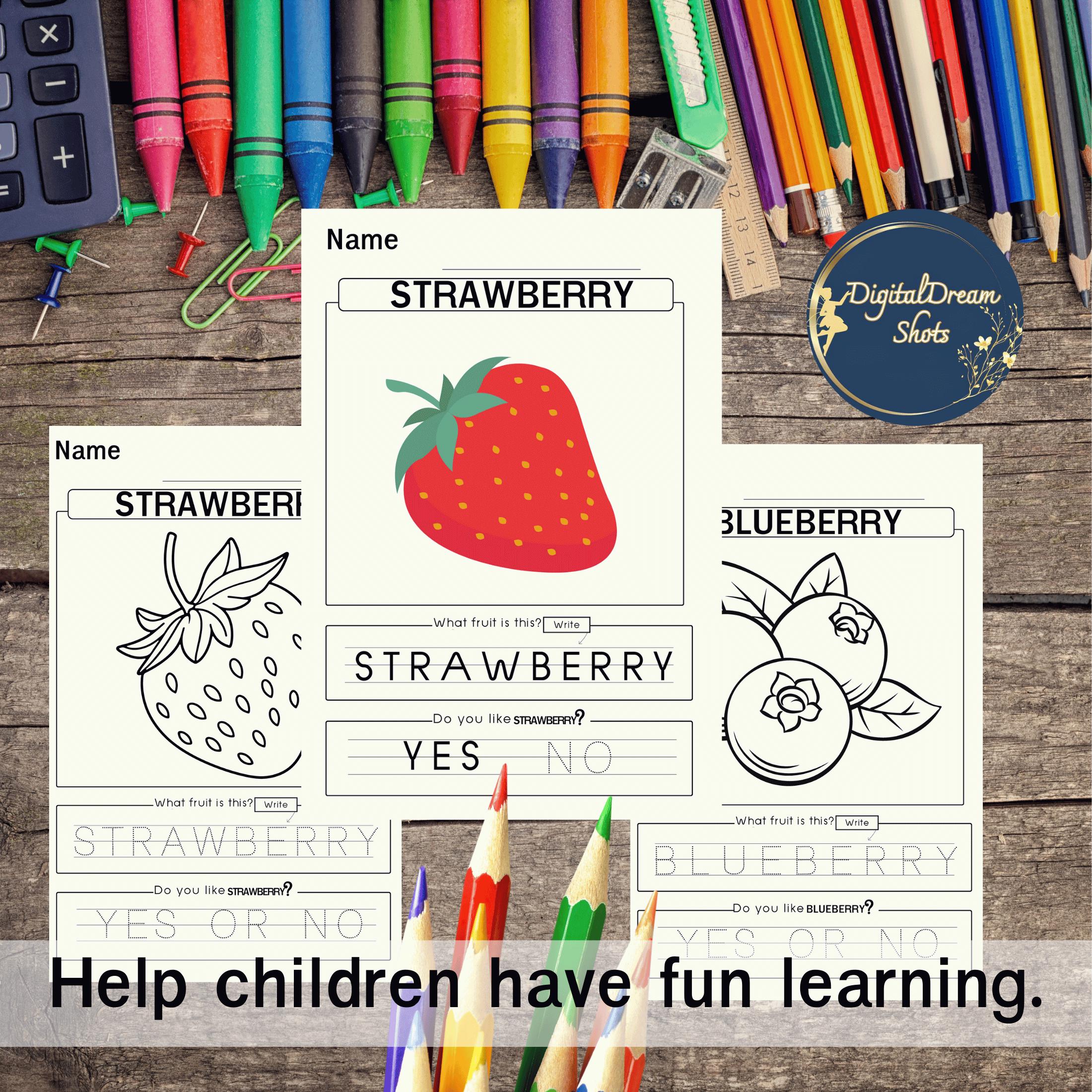 Fruit Name Tracing Worksheet for Kids | Fun and Educational Fruit ...