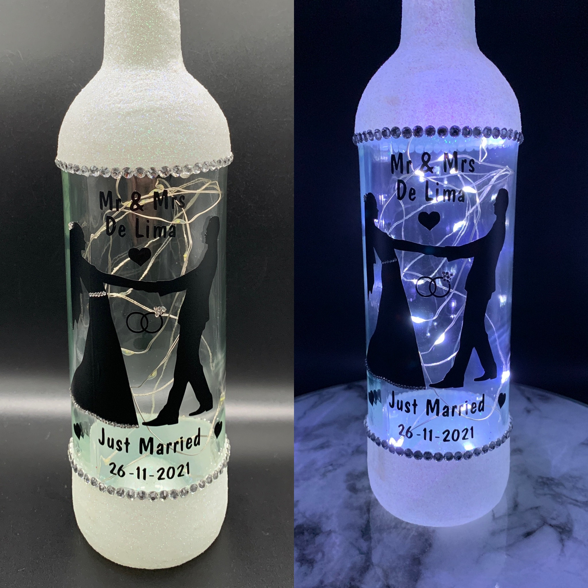 Personalised LED Light up Bottle Wedding Gift Table Décor Bride and ...