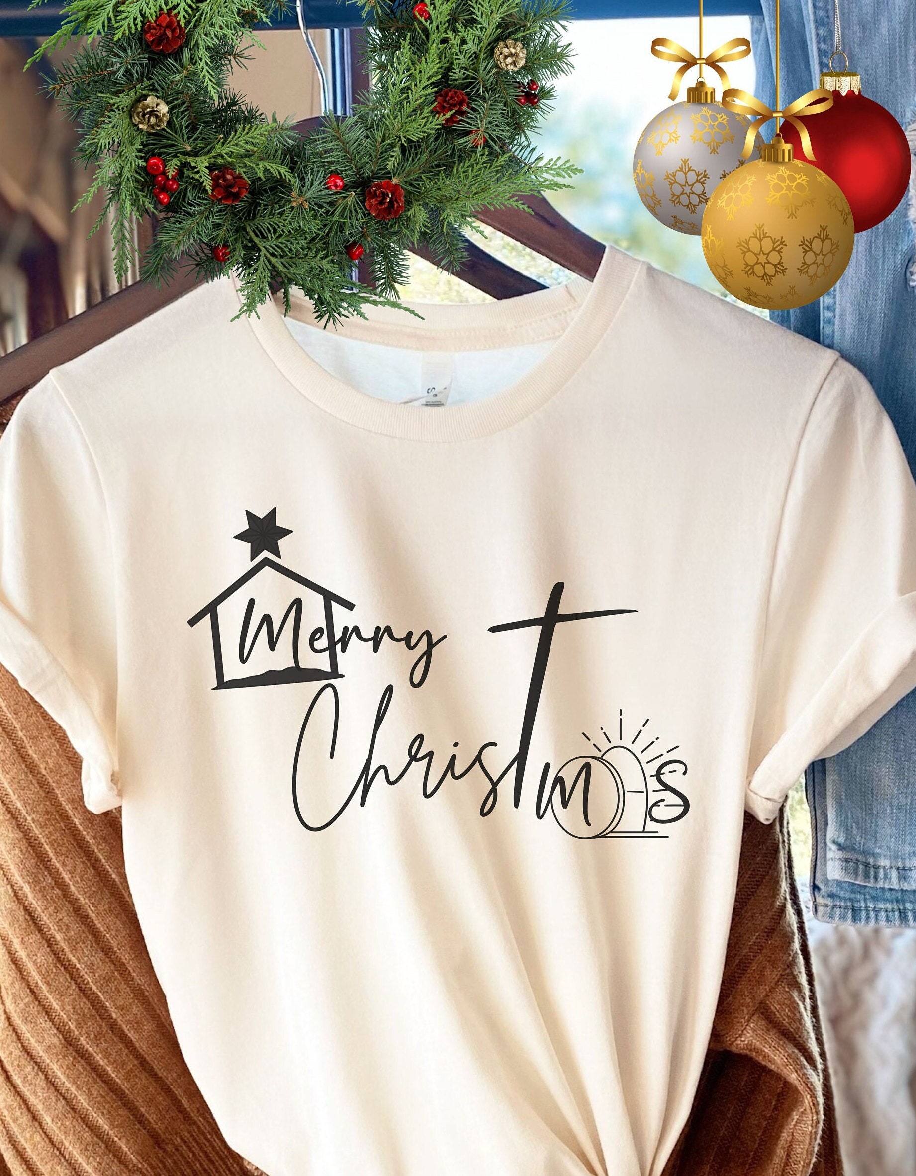 Christmas T-shirt, Merry Christ Mas Christian Christmas Tee, Jesus ...