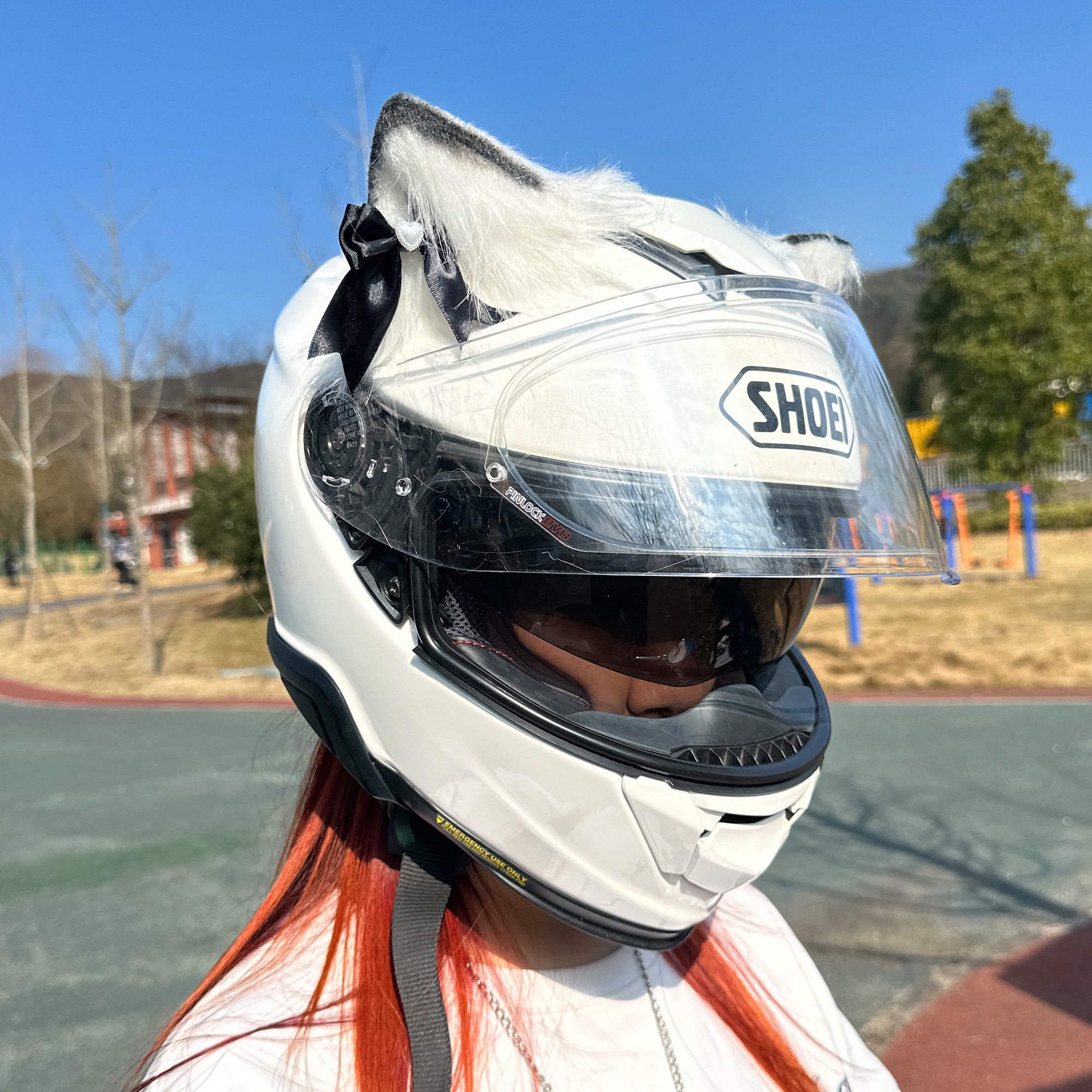 Cute Cat Ears With Black Bows Helmet Decoration Motorcycle Ski Bike ...