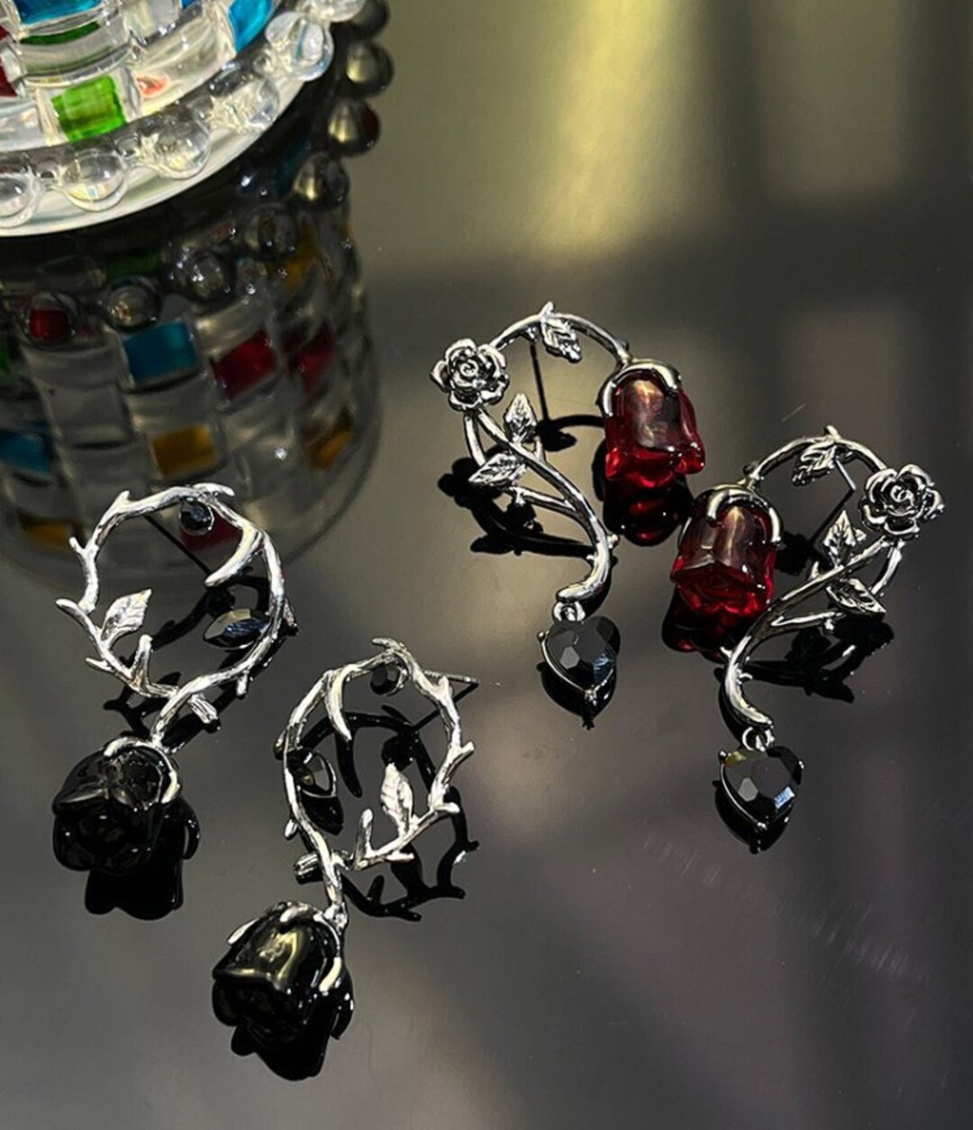 3-PAIR Gothic Rose Earrings/rings/necklaces, Punk Vintage Rose Unique ...