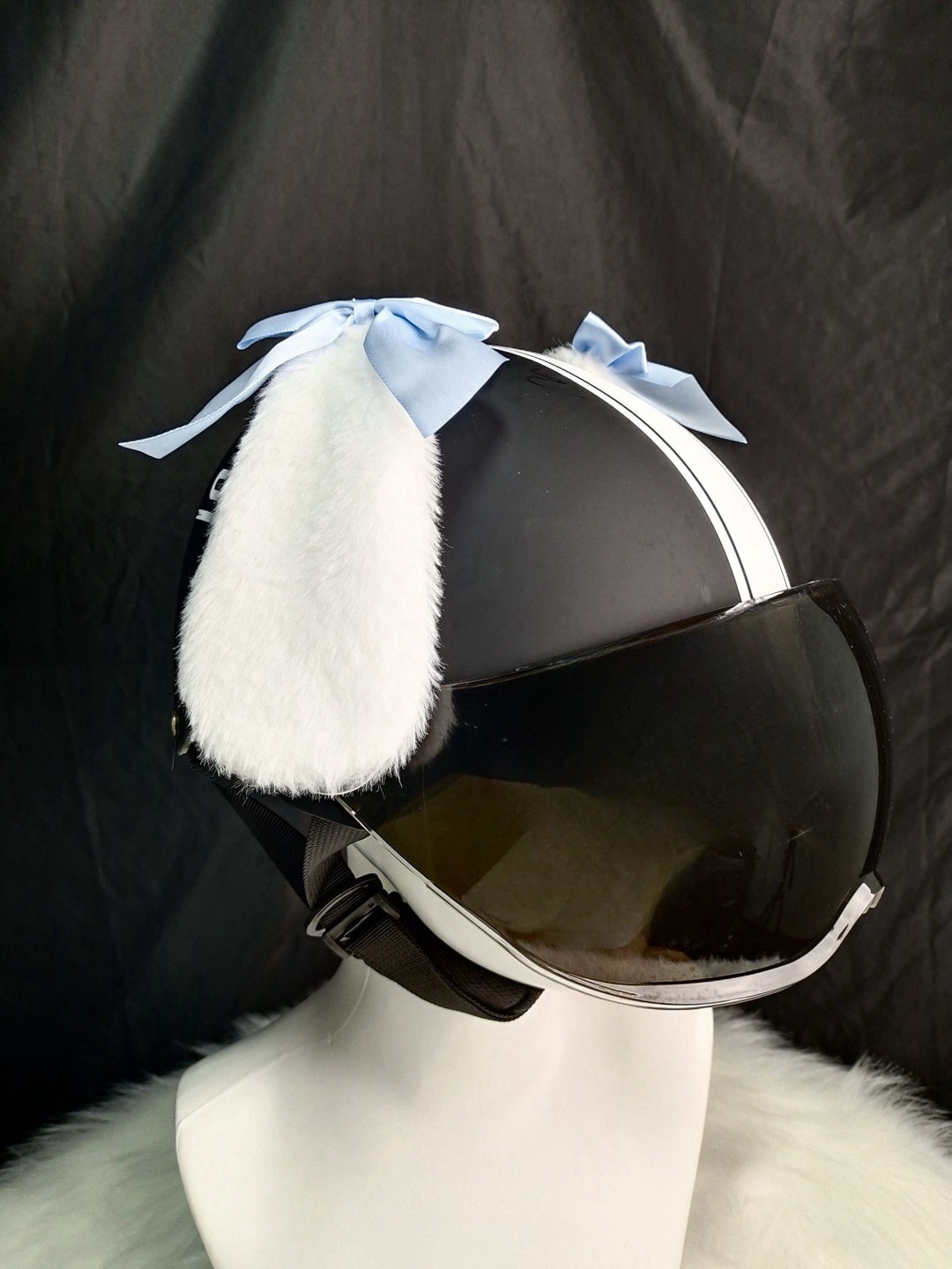 Fluffy Rabbit Ears Helmet Decoration Motorcycle Ski Bike Cute Helmet ...