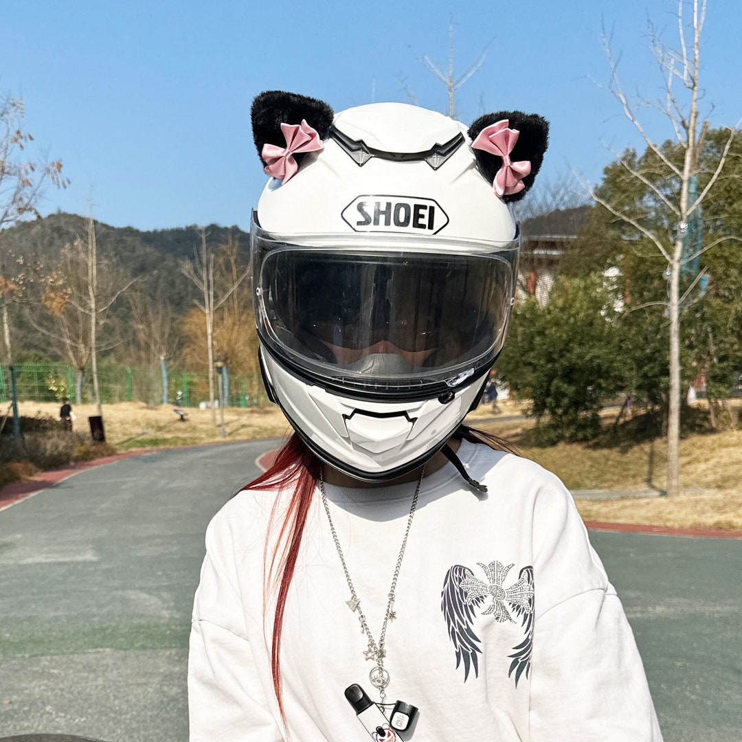 Pink Bows Bear Ears Helmet Decoration Motorcycle Ski Bike Helmet ...