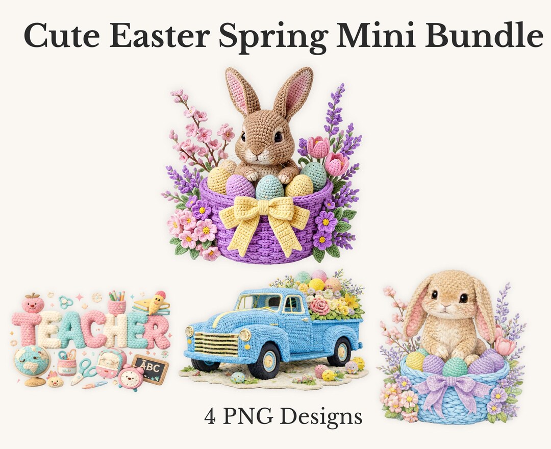 Cute Easter Spring Mini Bundle Png Crochet Bunny PNG, Teacher Png ...