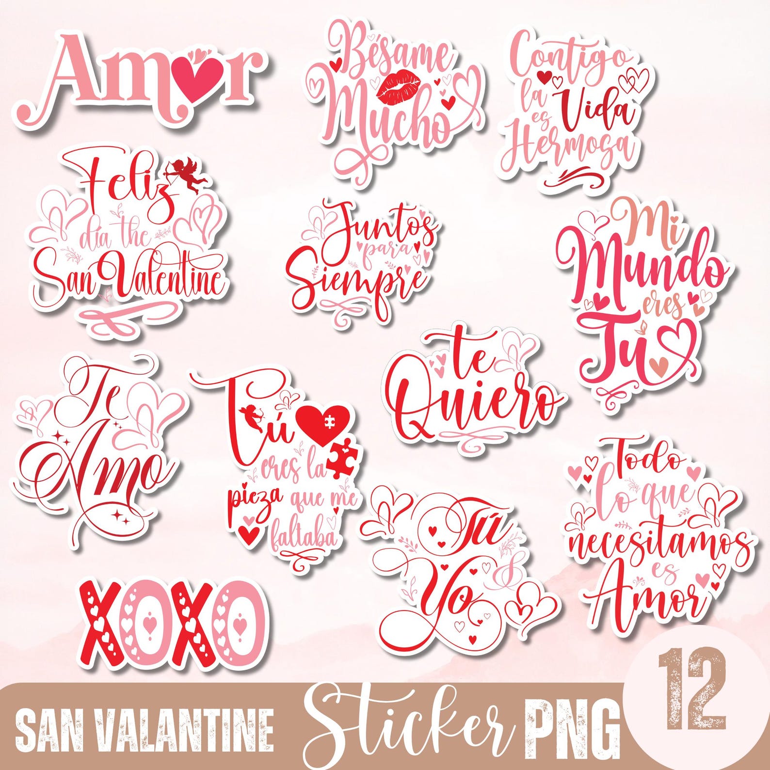 Valentine Spanish Quotes Stickers, 12 PNG Bundle (digital Download) - Etsy