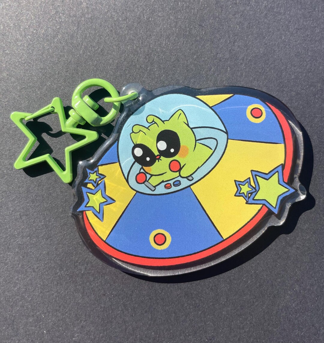 Cute Alien Cat in Spaceship Keychain - Etsy