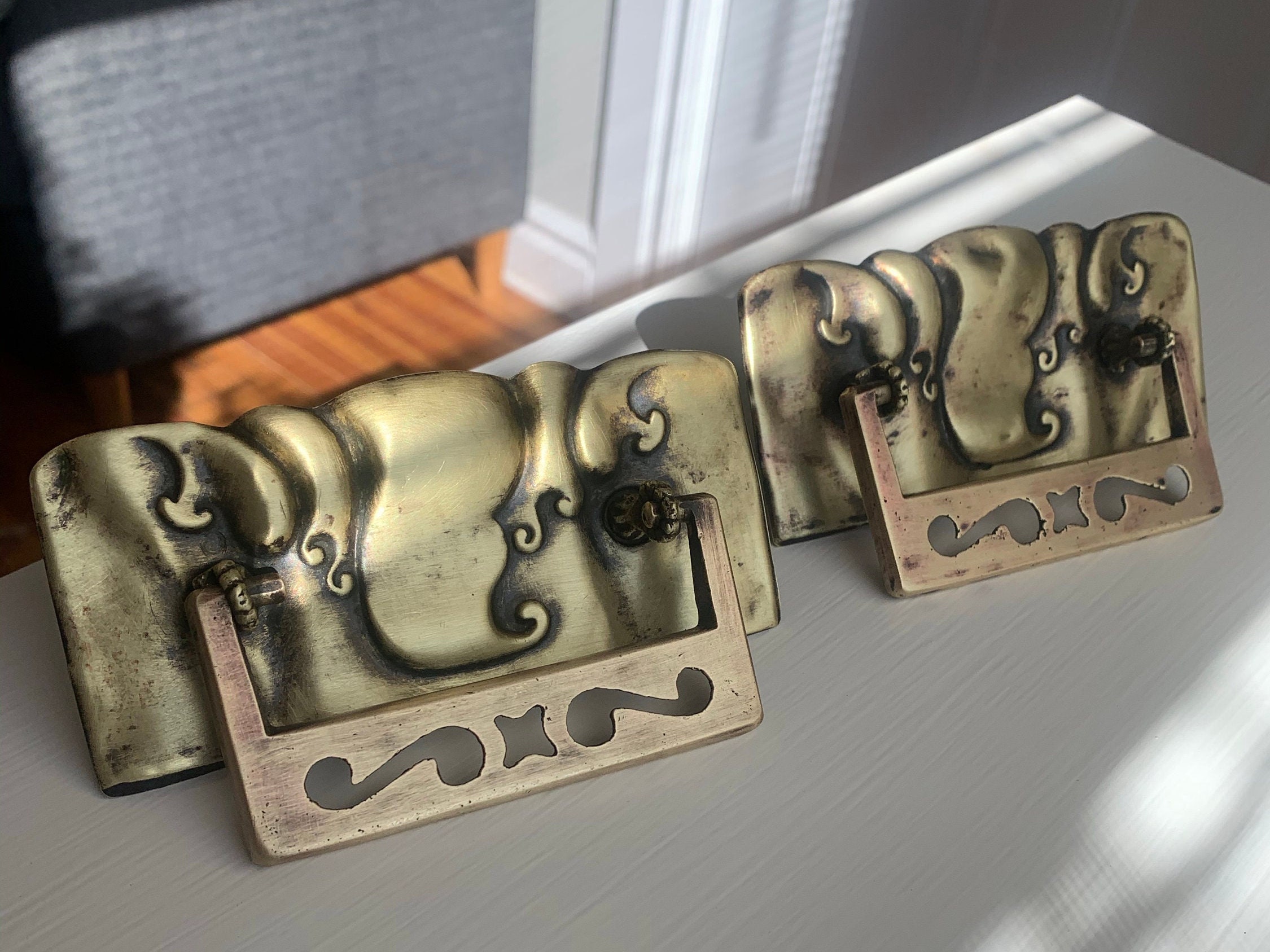 Genuine Antique Drop-handle Drawer Pulls With Backplates Art Nouveau ...