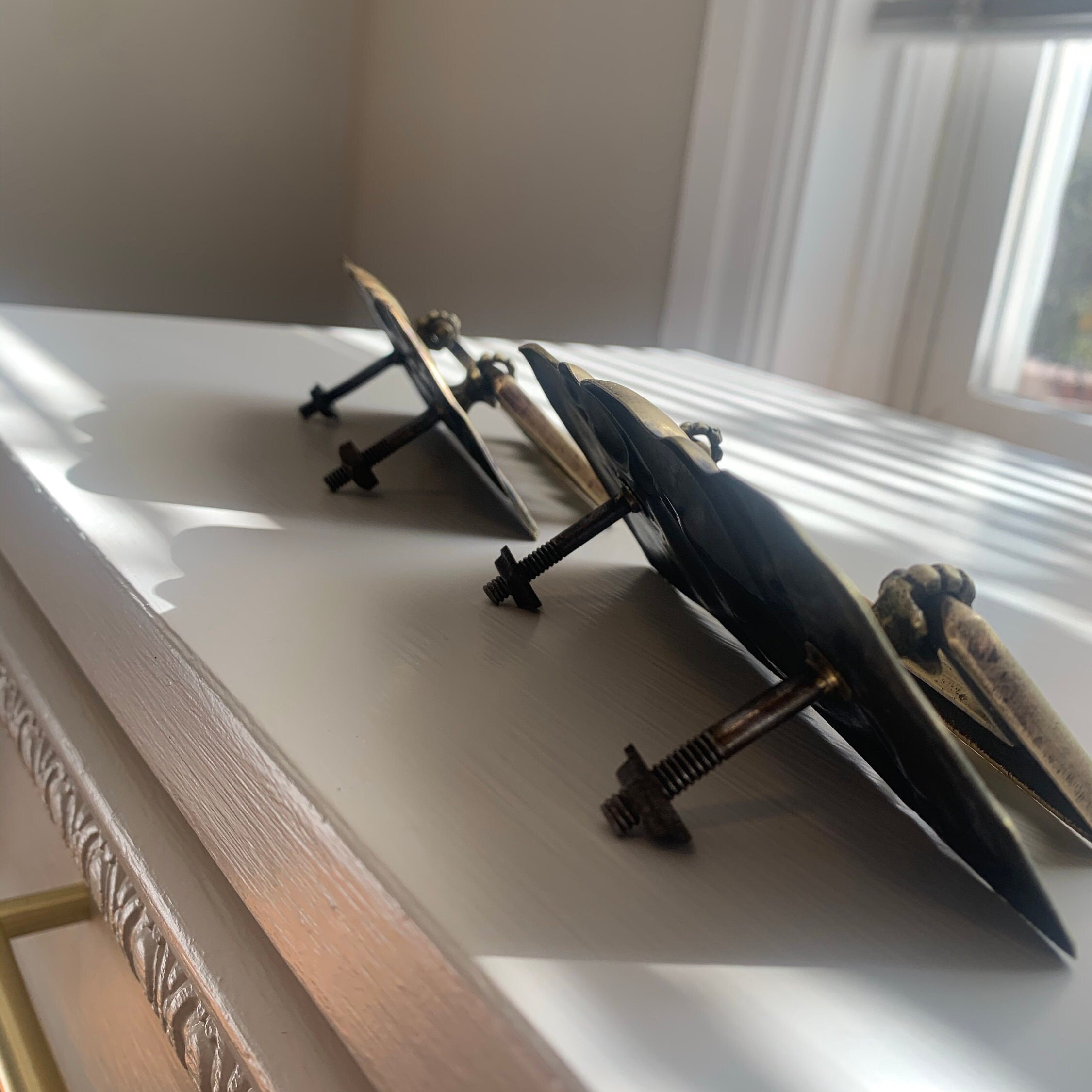 Genuine Antique Drop-handle Drawer Pulls With Backplates Art Nouveau ...