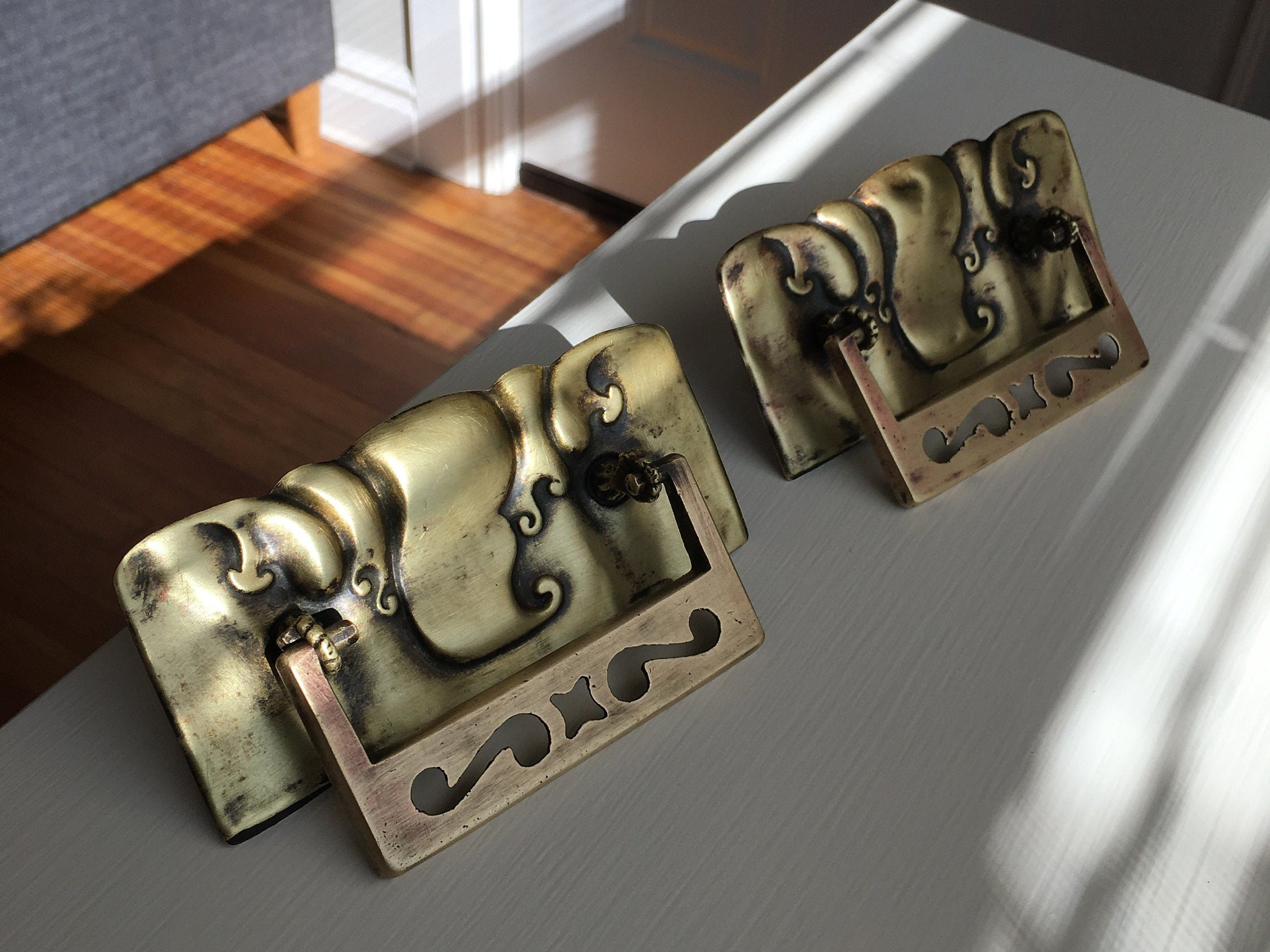 Genuine Antique Drop-handle Drawer Pulls With Backplates Art Nouveau ...